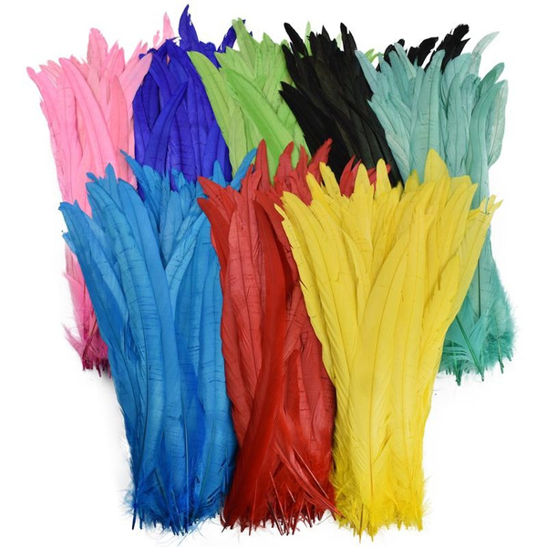Natural 100/50/10pcs Rooster Tail Feather Plumes 30-35CM DIY Dyed Cock ...