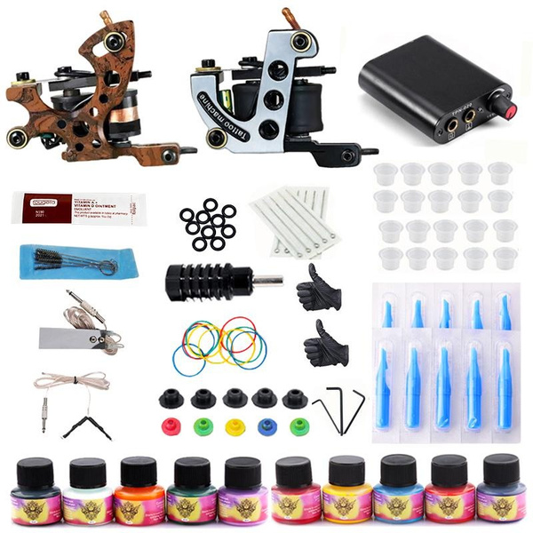 New Complete Tattoo Kit 2 Machine Gun 10 Color Inks Power Supply | Wish