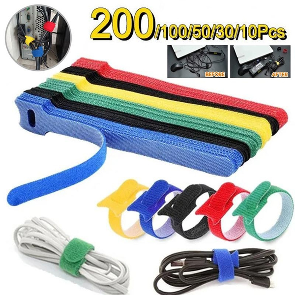 200/100/50/30/10Pcs Durable And Soft Nylon Strap Reusable Velcro Cable ...