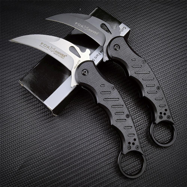 N690Co Plain Blade Folding Karambit Flipper Pocket Knife 3.2" 440C ...