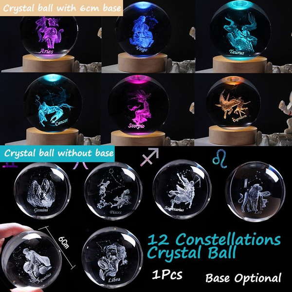 1Pcs 3D Constellation Crystal Ball Creative Round 12 Constellations Crystal Ball Laser Engraving ...