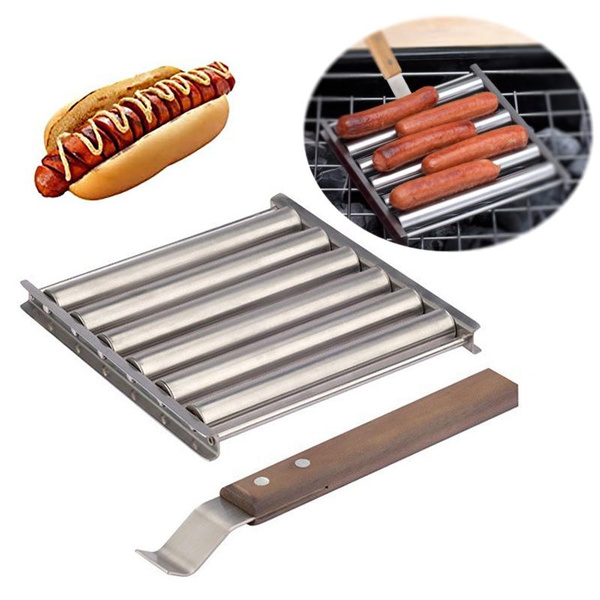 Stainless Steel Hot Dog Sausage Roller Rack with Wood Handle Outdoor ...