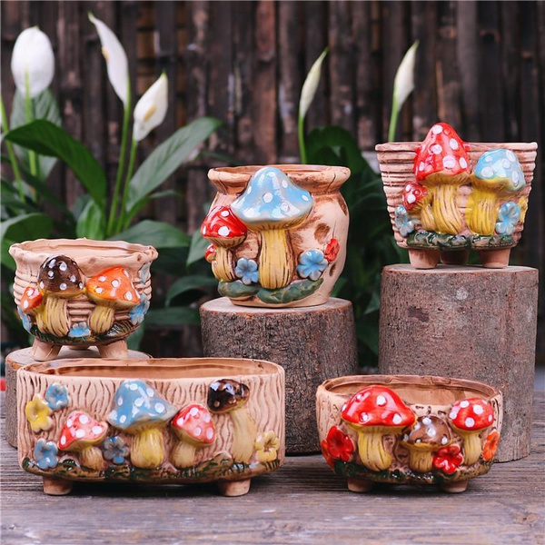 Garden Personality Mushroom Stoneware Succulent Flower Pot Living Room ...