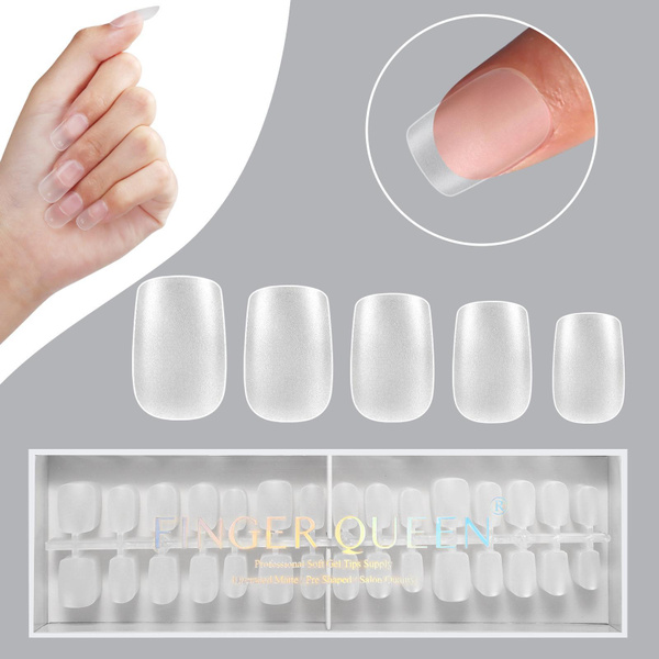 300pcs Nail Art Upgrade double-sided frosted short square transparent ...