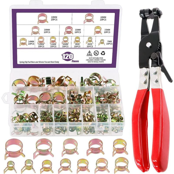 121Pcs 7-22mm Spring Band Hose Clamps with Swivel Flat Band Fuel Hose ...