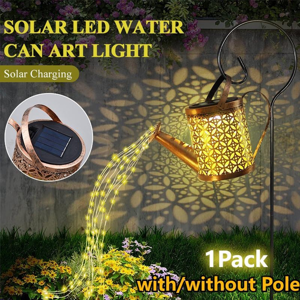 Solar LED Watering Can Light Hanging Waterfall Lamp Kettle Lantern ...