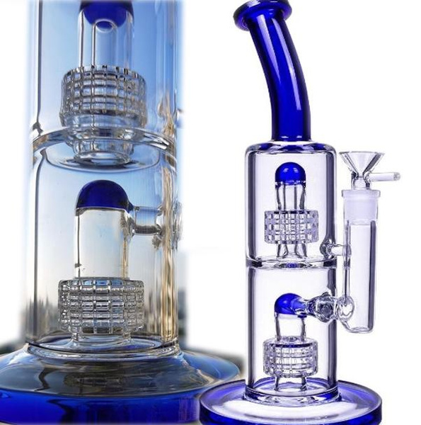 Blue Double Matrix Perc Heady Glass Dab Rigs with 14mm Joint | Wish