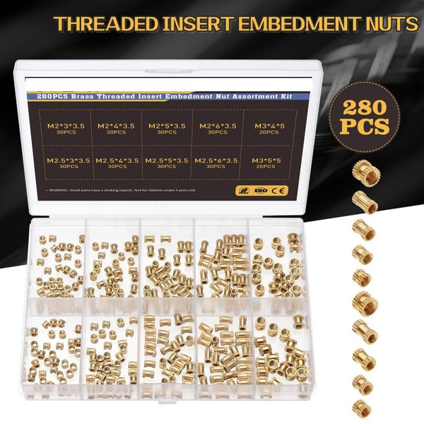 280Pcs M2 M2.5 M3 Female Thread Brass Knurled Threaded Insert Embedment ...