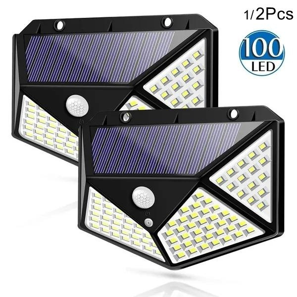 100 Leds Solar Power Wall Light Motion Sensor Waterproof Outdoor Garden ...