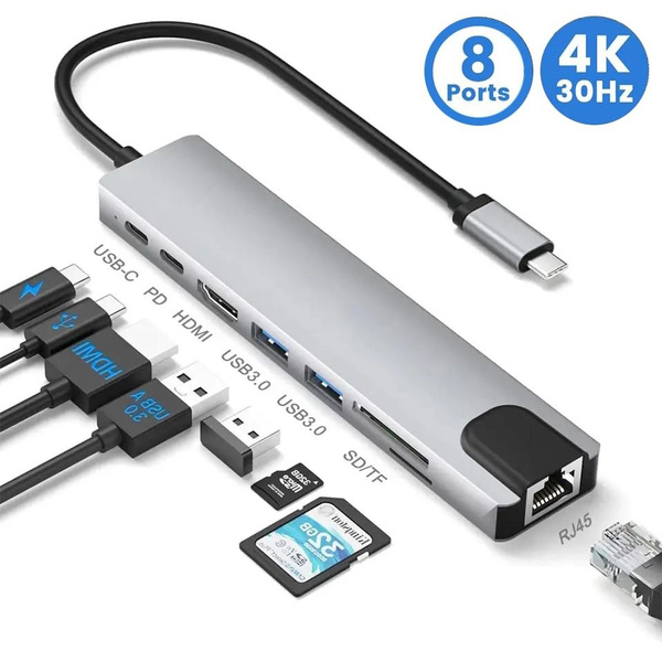 8 In 1 USB C HUB Type C Adapter Docking Station with USB3.0 PD SD TF ...