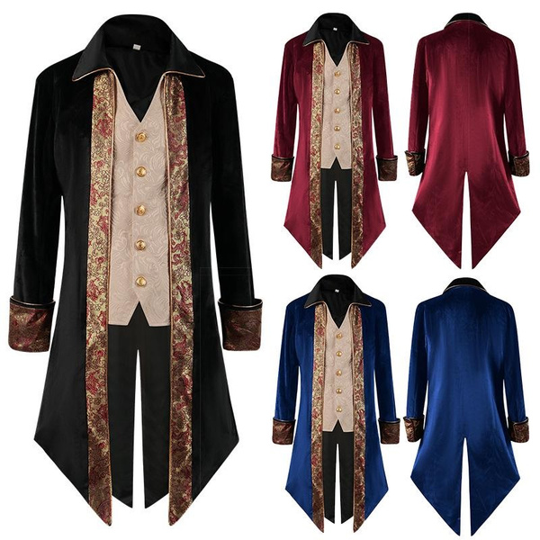 New Men Victorian Renaissance Tuexdo Cosplay Gothic Flocking Tailcoat ...