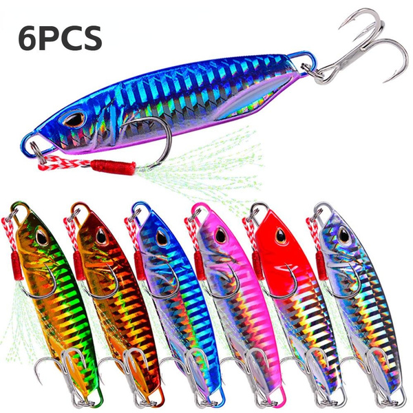 6PCS Metal Jig Fishing Lure 10g 15g 20g 30g Shore Casting Swimbait VIB Spoon Fishhooks ...