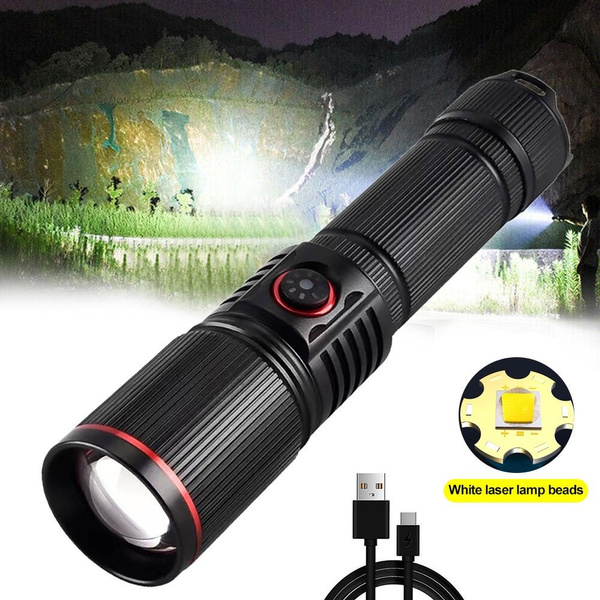 New LED Tactical Flashlight White Laser Type-C Rechargeable Aluminum ...