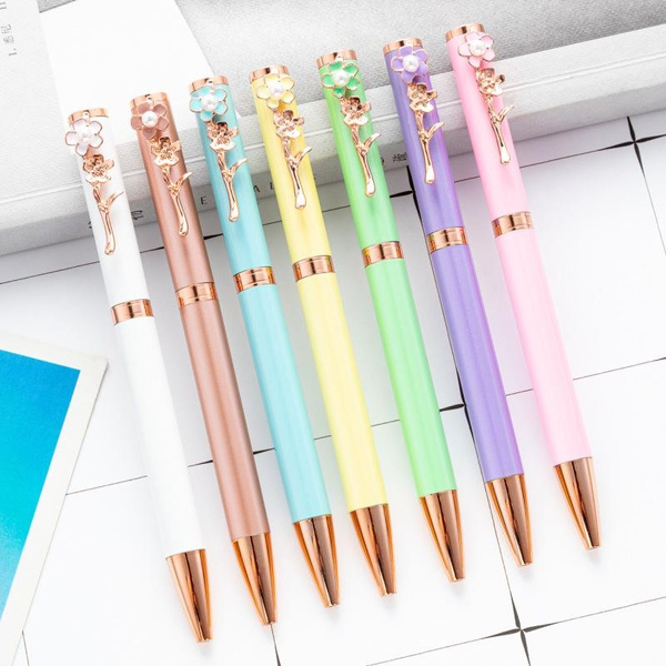 Fashion Colorful Flower Pen Clip Pearl Ball Pen Metal Pen | Wish