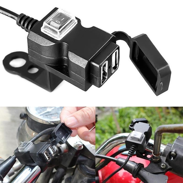 Universal Dual USB Port 9-24V/9-90V Motorbike Motorcycle Handlebar ...