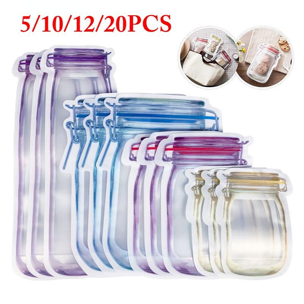 Reusable Mason Jar Bottles Bags Nuts Candy Cookies Bag Waterproof Seal Fresh Food Storage Bag ...