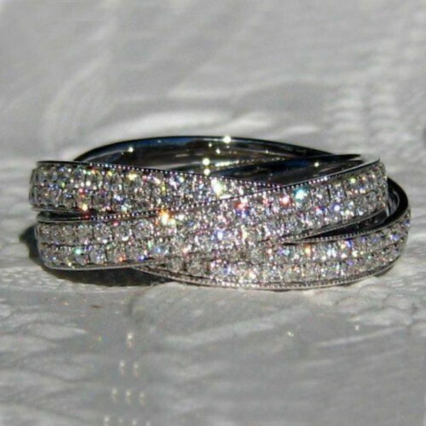 New Trendy 3 Layers Micro Pave Diamond Intertwined Rings for Women ...
