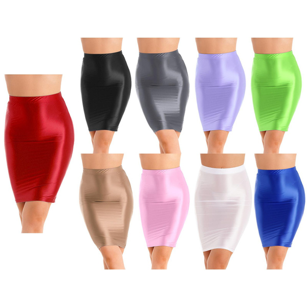 Sexy Black Wet Look Skirt Women Pole Dancing Club Wear Sheer Nylon