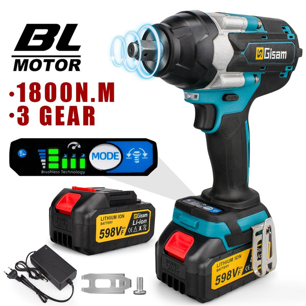 【2 Battery】Brushless Motor Electric Wrench 1/2" 3 Gear Speed Cordless ...