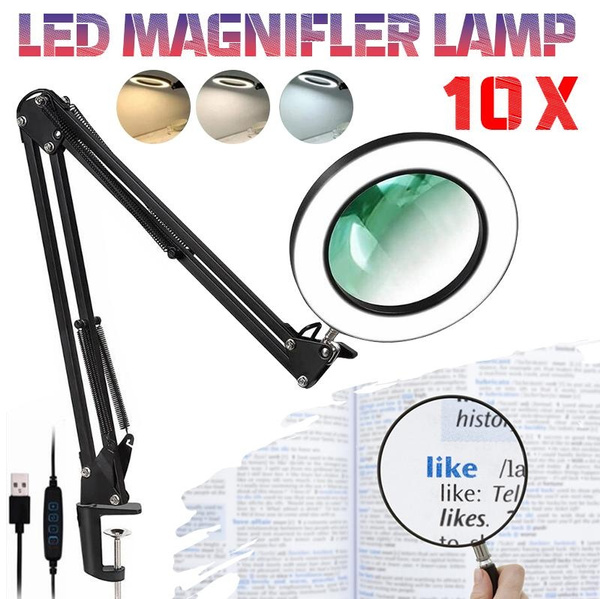 10X Magnifier LED Lamp Magnifying Glass Desk Lamp Flexible Magnifier ...