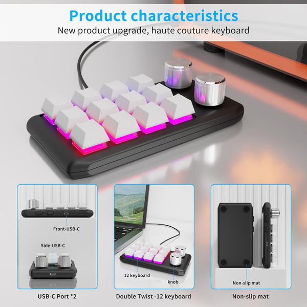 Customizable Mechanical Keyboard with 12 Macro Keys and Multifunctional ...