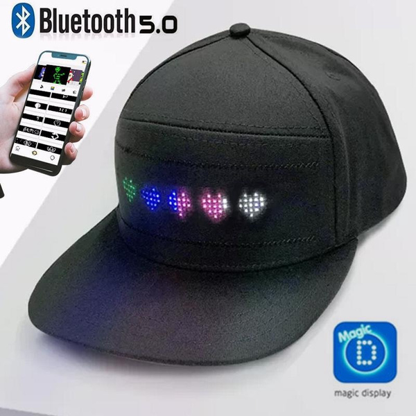 BT LED Display Baseball Hat LED Light Up DIY Image Bluetooth Cap Magic ...