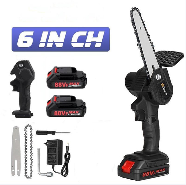 【with 2 Battery】6 Inch Electric ChainSaw Portable Wood Cutter Cordless ...