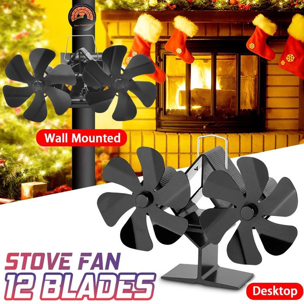 12 Blades Fireplace 2 Fan Heat Powered Eco friendly Stove Fan 2 Style ...