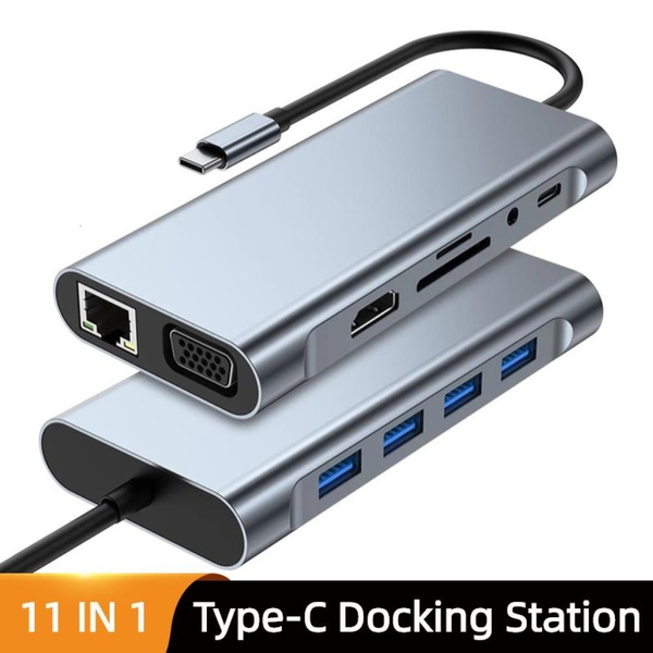 3.5mm Audio Jack 100M Rj45 Multi-port Hub Silver Grey USB To HDMI+VGA ...