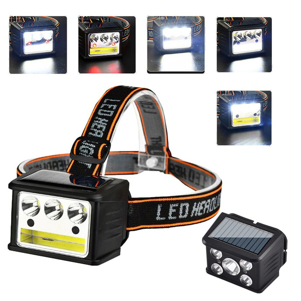 Solar Powered Rechargeable Headlights USB Rechargeable LED Camping ...