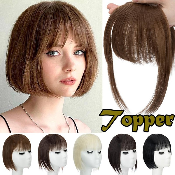 S-noilite Clip In Topper with Bangs 10 Inch Short Straight Topper Hair ...