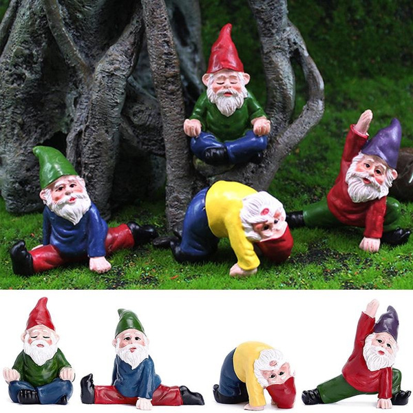 New 4PCS Miniature Yoga Gnomes Statue Fairy Garden Gnome Figurines Mini ...