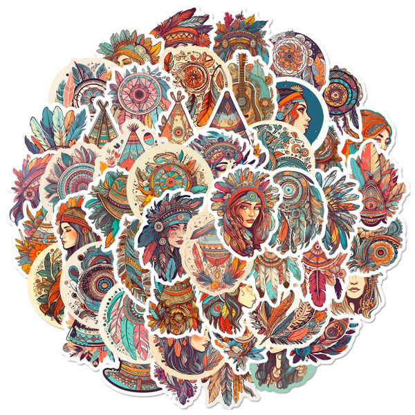 50pcs Vinyl Laptop Phone Decals Retro Boho Aesthetic Stickers Pack For ...