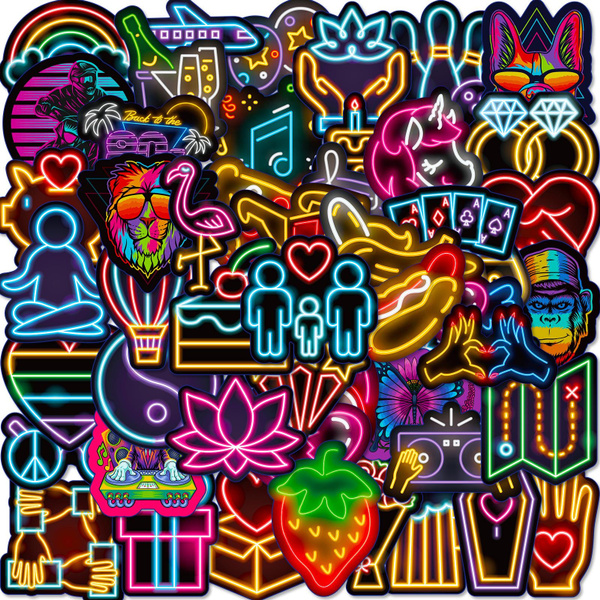 50pcs Vinyl Laptop Stickers Cool Cartoon Neon Style Anime Decals For ...