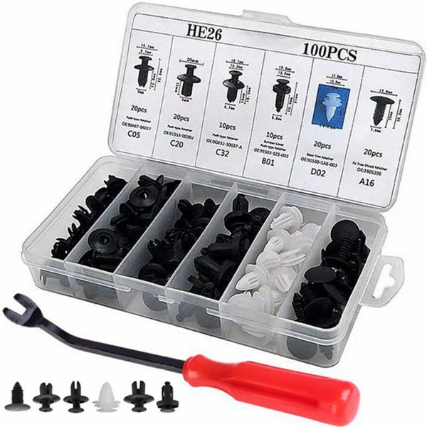 100pcs Plastic Car Body Push Pin Rivet Fastener Clips with Removal Tool ...