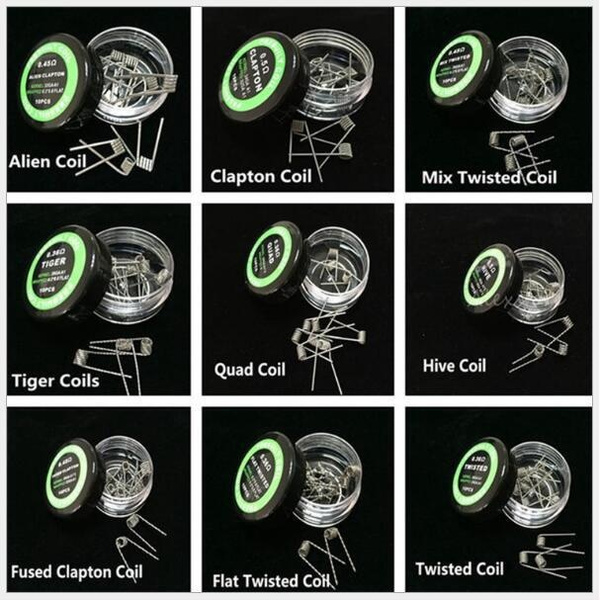 10Pcs/Box Prebuild Coil Clapton Alien Tiger Quad Hive Fused Clapton ...
