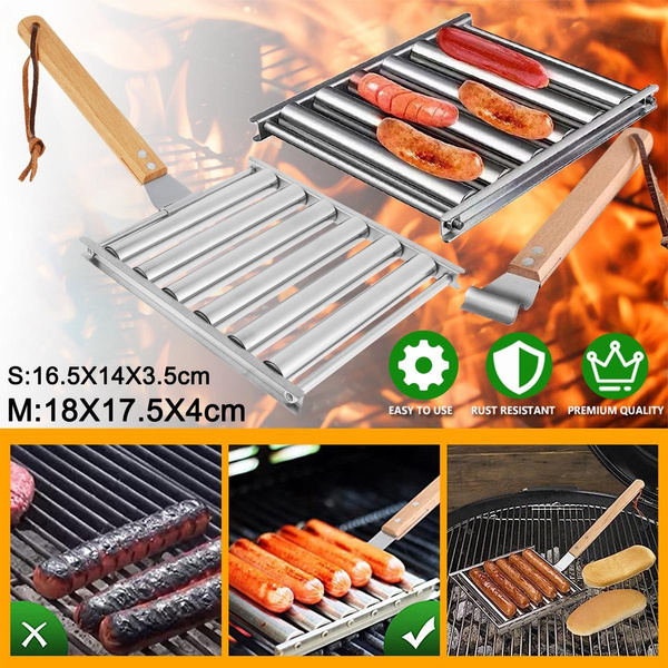 Hot Dog Grill Roller Stainless Steel Sausage Roller Rack with Wood ...