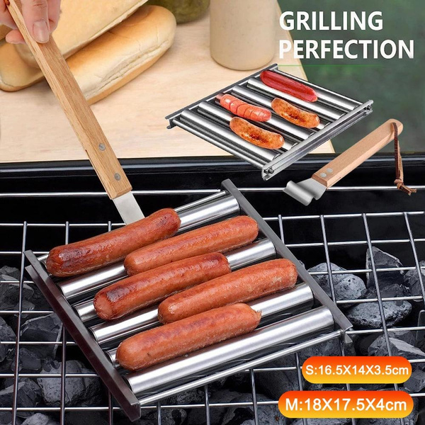 Hot Dog Grill Roller Stainless Steel Sausage Roller Rack with Wood ...