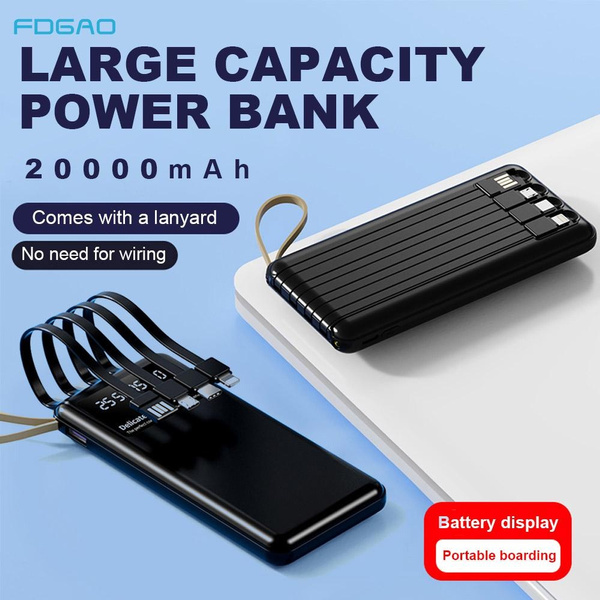 FDGAO 20000mAh Portable Power Bank Travel Charger with 4 USB Cable ...