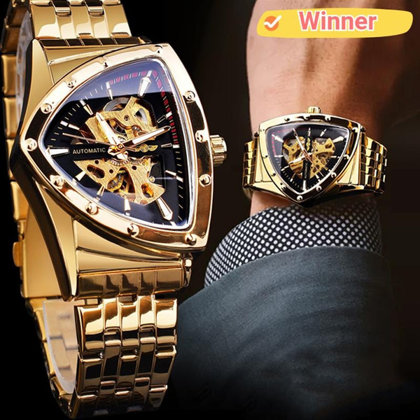 New Triangle Skeleton Automatic Watch Stainless Steel Men Business ...
