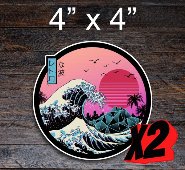 2X The Great Wave off Kanagawa Retro Vaporwave Sticker Vinyl Decal ...