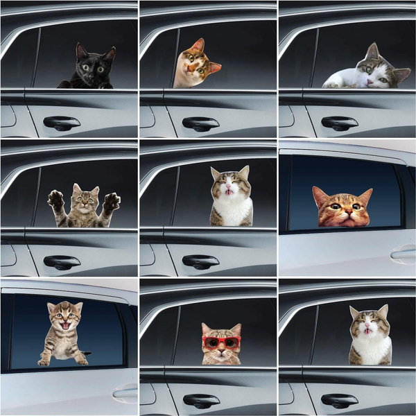 Cute Cat Peeking Car Window Decals Funny 3D Weatherproof Decals | Wish