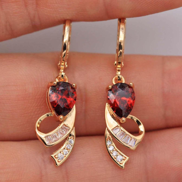 1 Pair Swirl WaterDrop Ruby Hollow Circle Red Zircon Women Gemstone ...