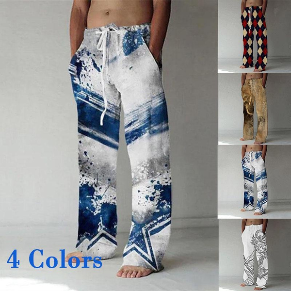 Summer Men’s Loose Lace-up Pants Fashion 3D Creative Elements Printed Trousers Fall Casual ...