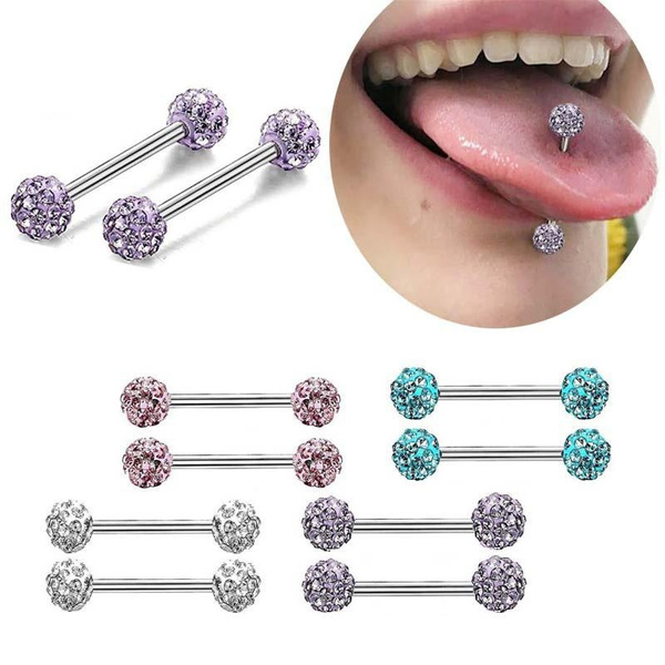 1PC Crystal Tongue Ring Nail Ear Bone Stud Rhinestones Nose Stud ...