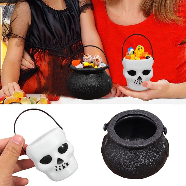 1PC Candy Bucket Witchs Cauldron Skeleton Halloween Party Candy Pot ...