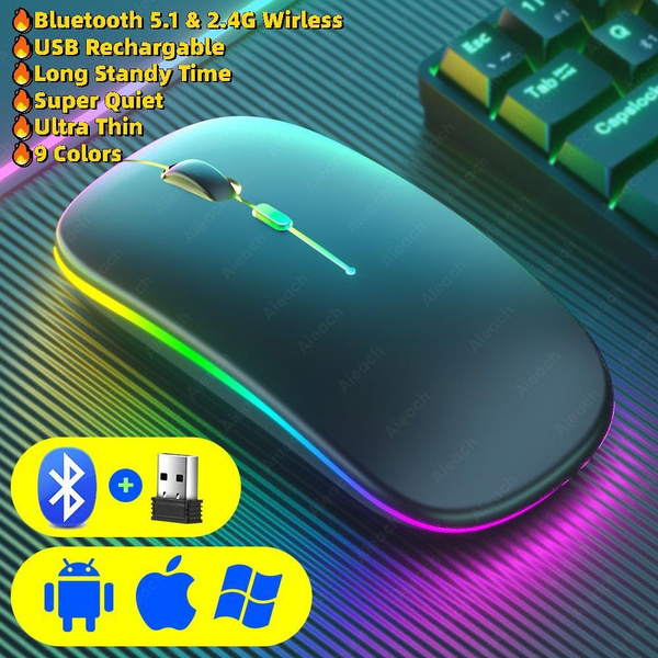 9 Colors Wireless Bluetooth Mouse, Rechargeable LED Dual Mode Mouse ...