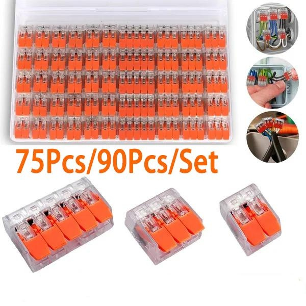 75pcs/90pcs/114pcs/set Cable Connector Wire 2/3/5 Way Junction Compact Box Universal Connectors ...