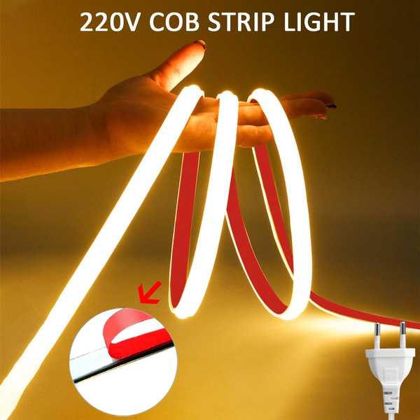 High Brightness 220V COB LED Strip Light EU Plug Adhesive Waterproof ...