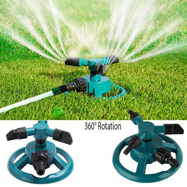 360 Degree Fully Circle Rotating Water Sprinkler 3 Nozzles Garden Pipe ...